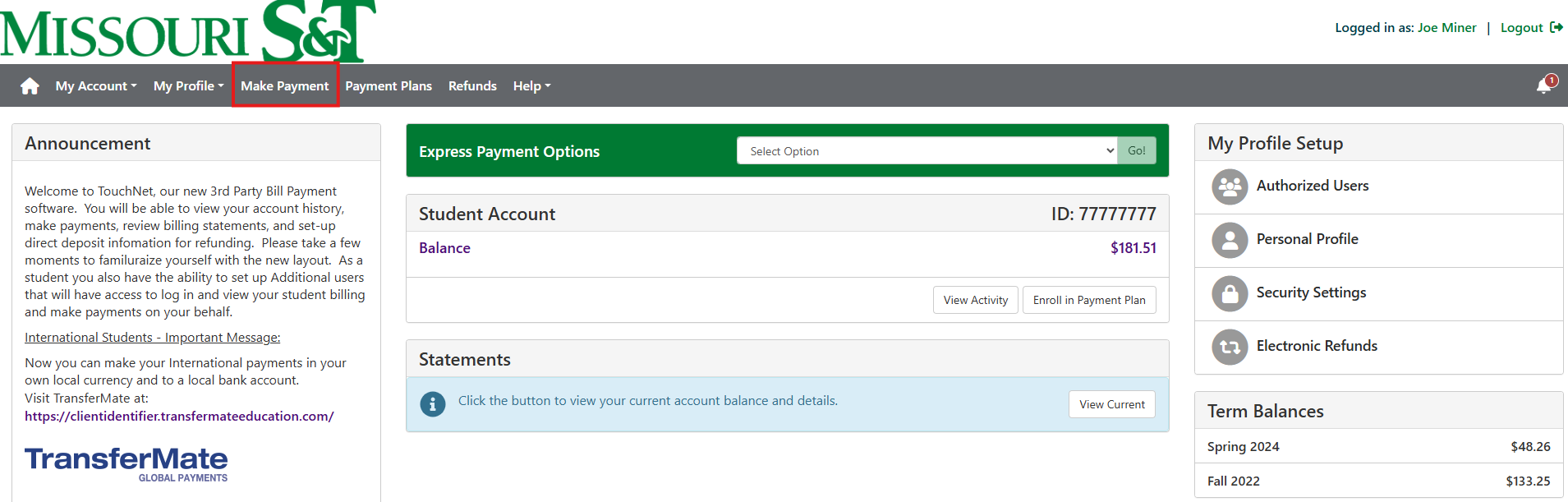 Pay Online – Student Financial Services | Missouri S&T